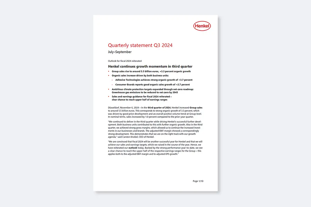 Publication of Q3 2024 Statement